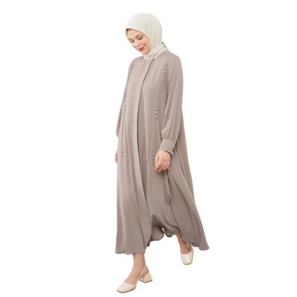Aafiya Buttoned Detail Latte Abaya